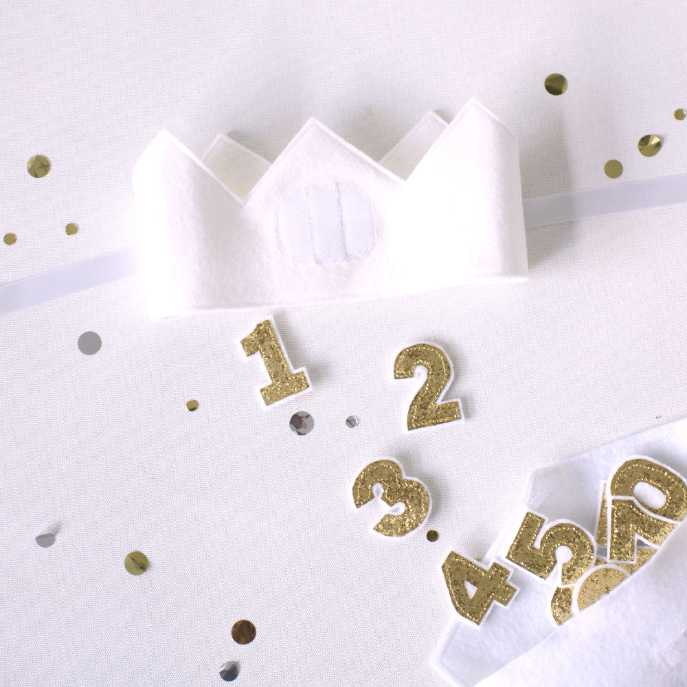 Reusable Birthday Crown ~ FELT ~ White ~ Removable Numbers – Schooza